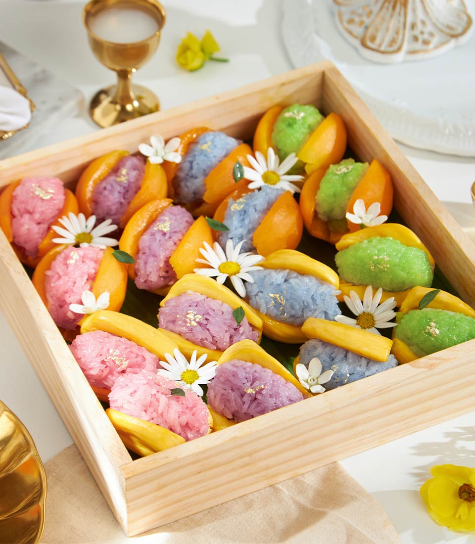 Exotic Summer Fruit with Rainbow Sticky Rice Box - Basketeer - The Art ...